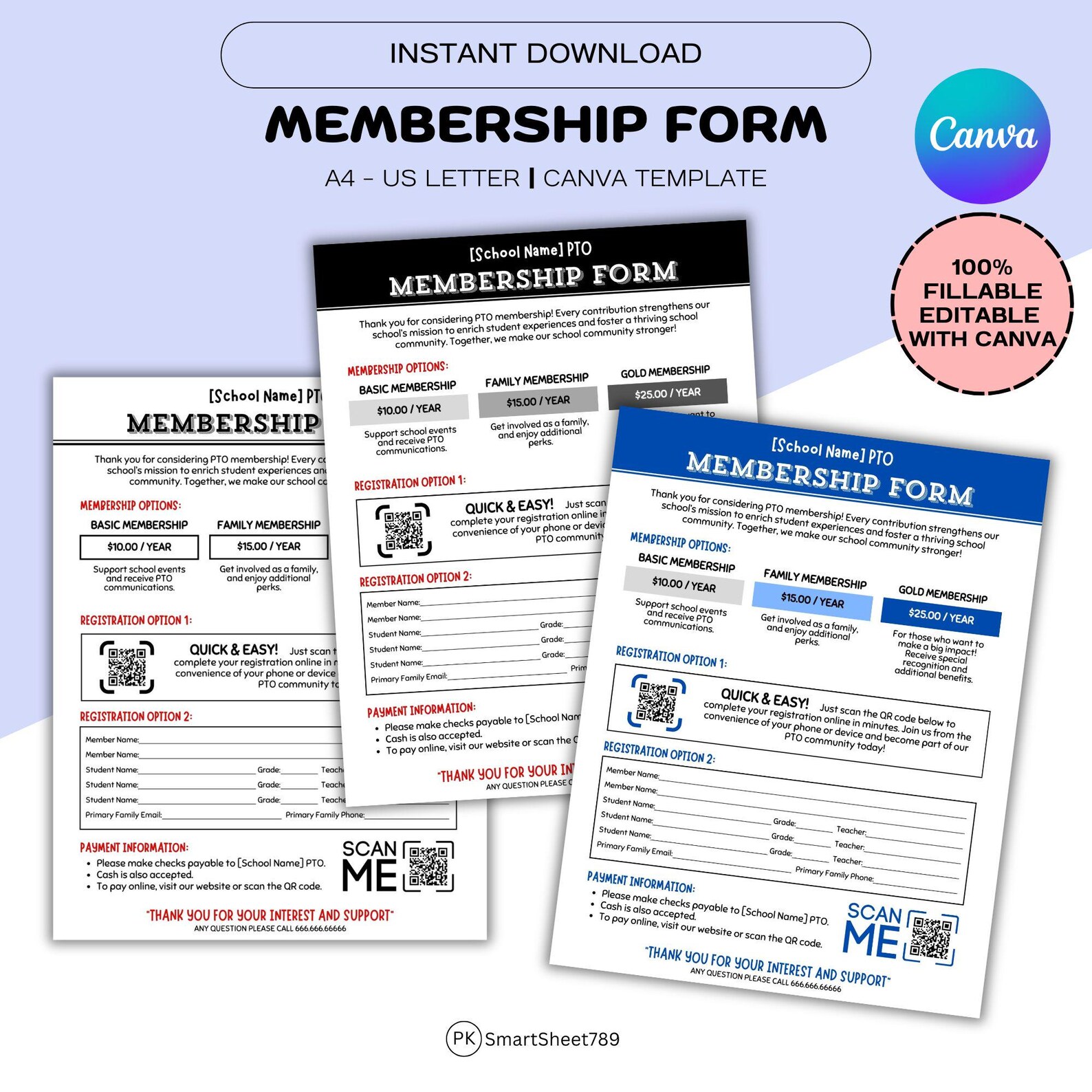 PTO PTA Membership Form Flyer Printable Club Membership Form Editable ...
