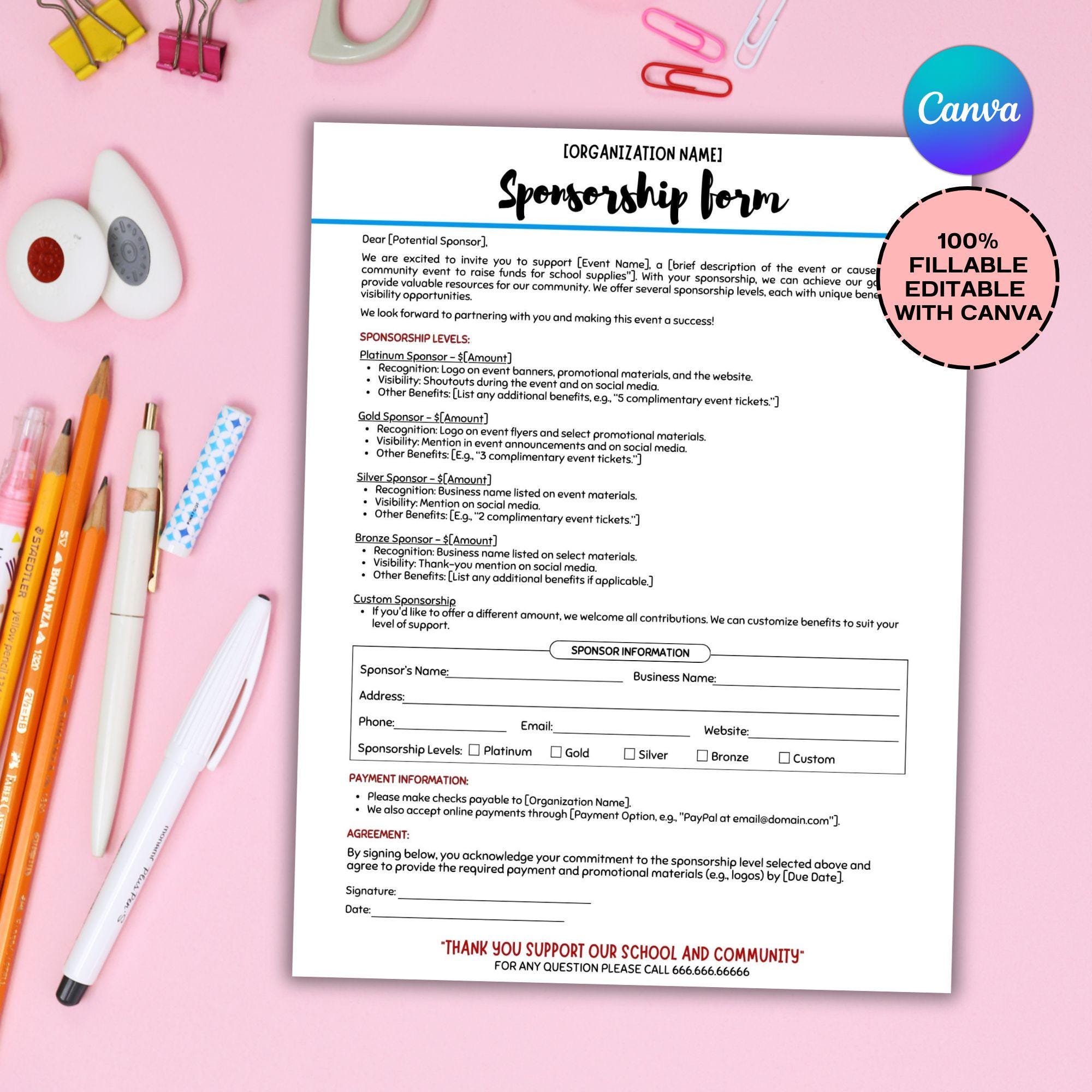 Editable Sponsorship Form Template, Sponsorship Form, Sponsorship ...