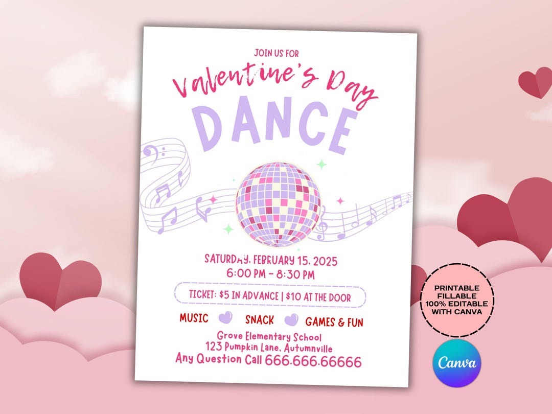 EDITABLE Valentine's Dance Flyer | School Dance Flyer | Valentine's Day ...