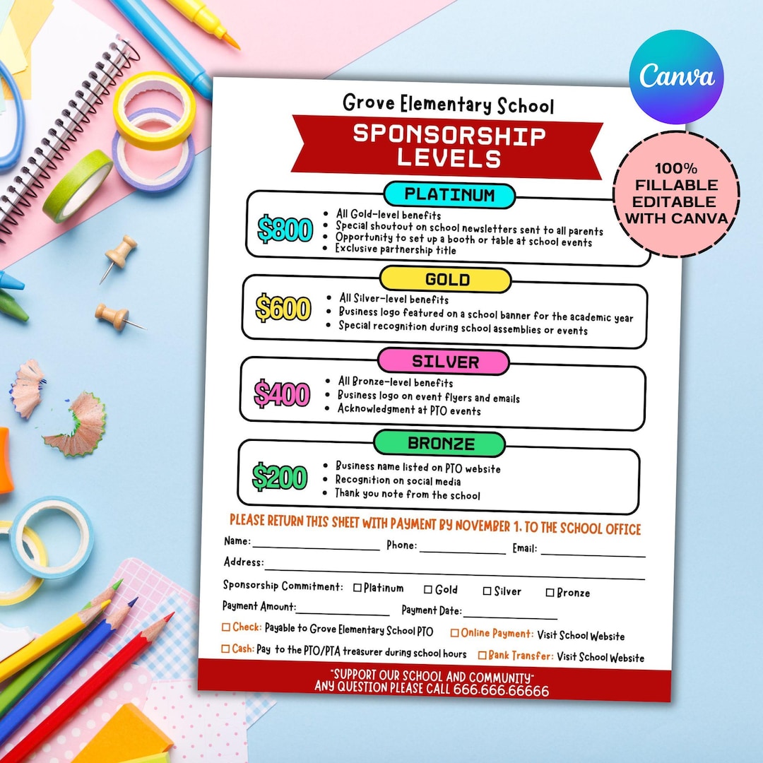 Editable Club Sponsorship Flyer Template: School PTO/PTA (digital ...