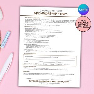 Editable Sponsorship Form Template: School PTO/PTA (digital Download ...