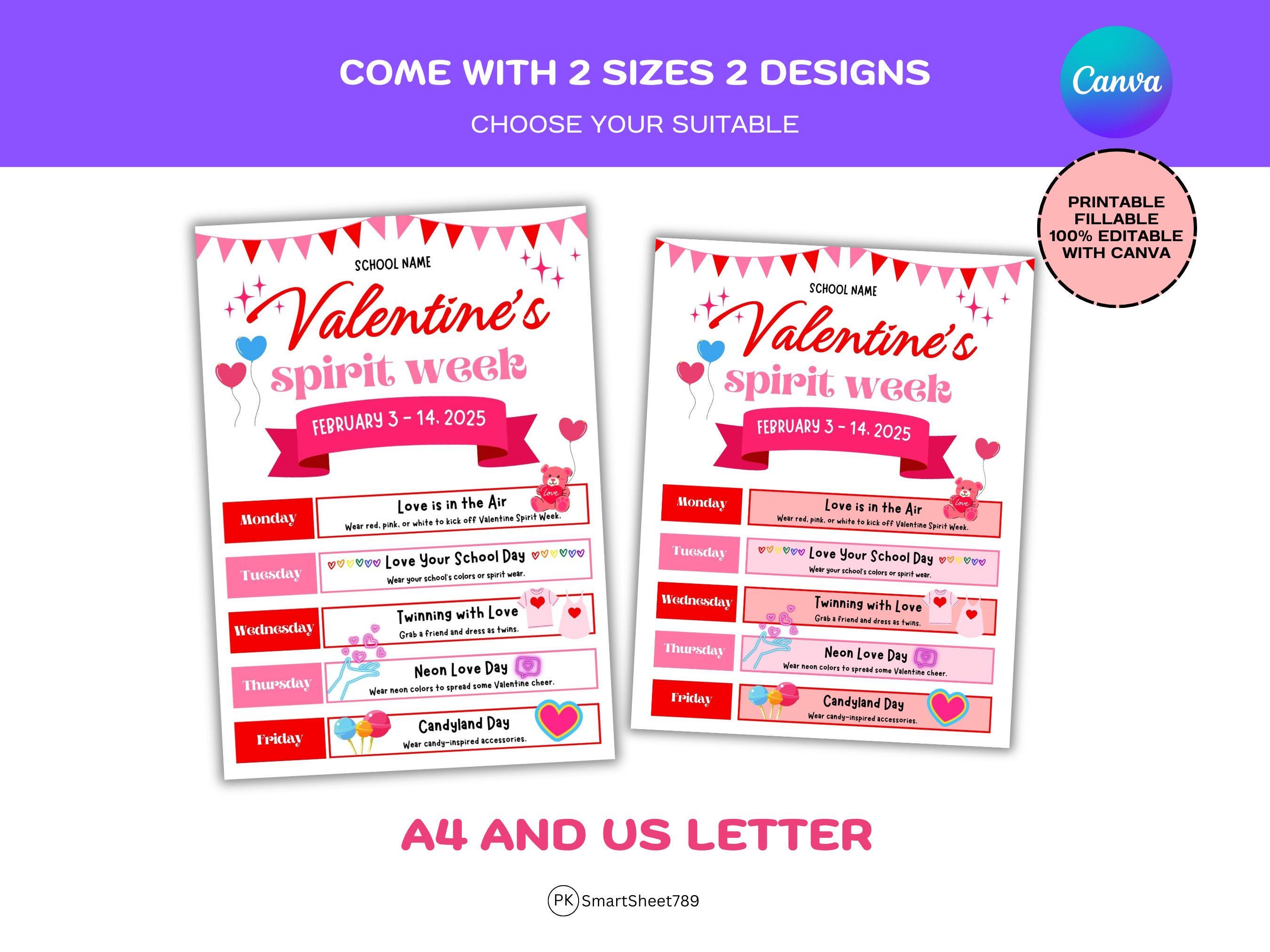 Valentines Spirit Week Flyer Editable School Spirit Week Template ...