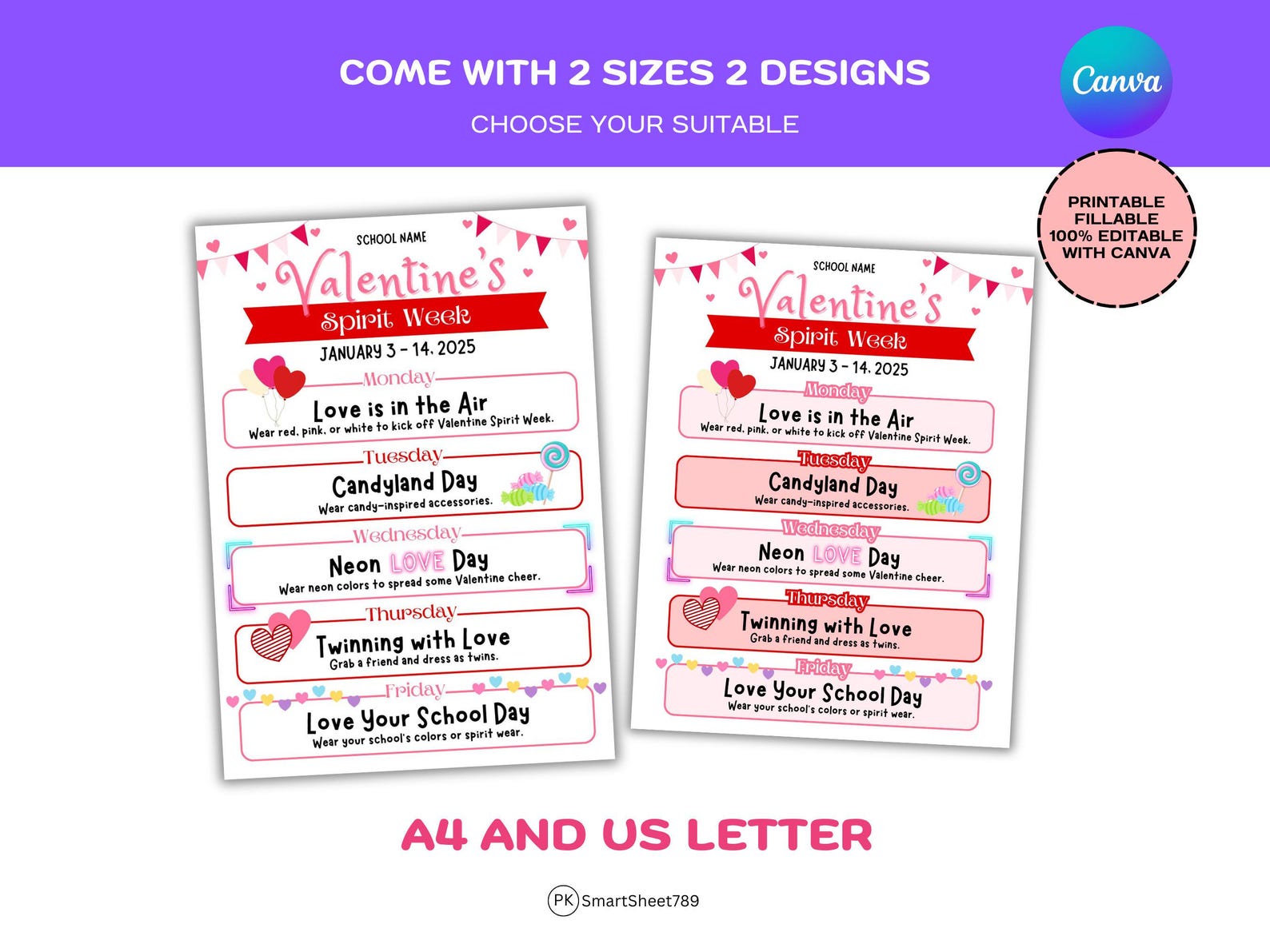 Valentines Spirit Week Flyer Editable School Spirit Week Template ...