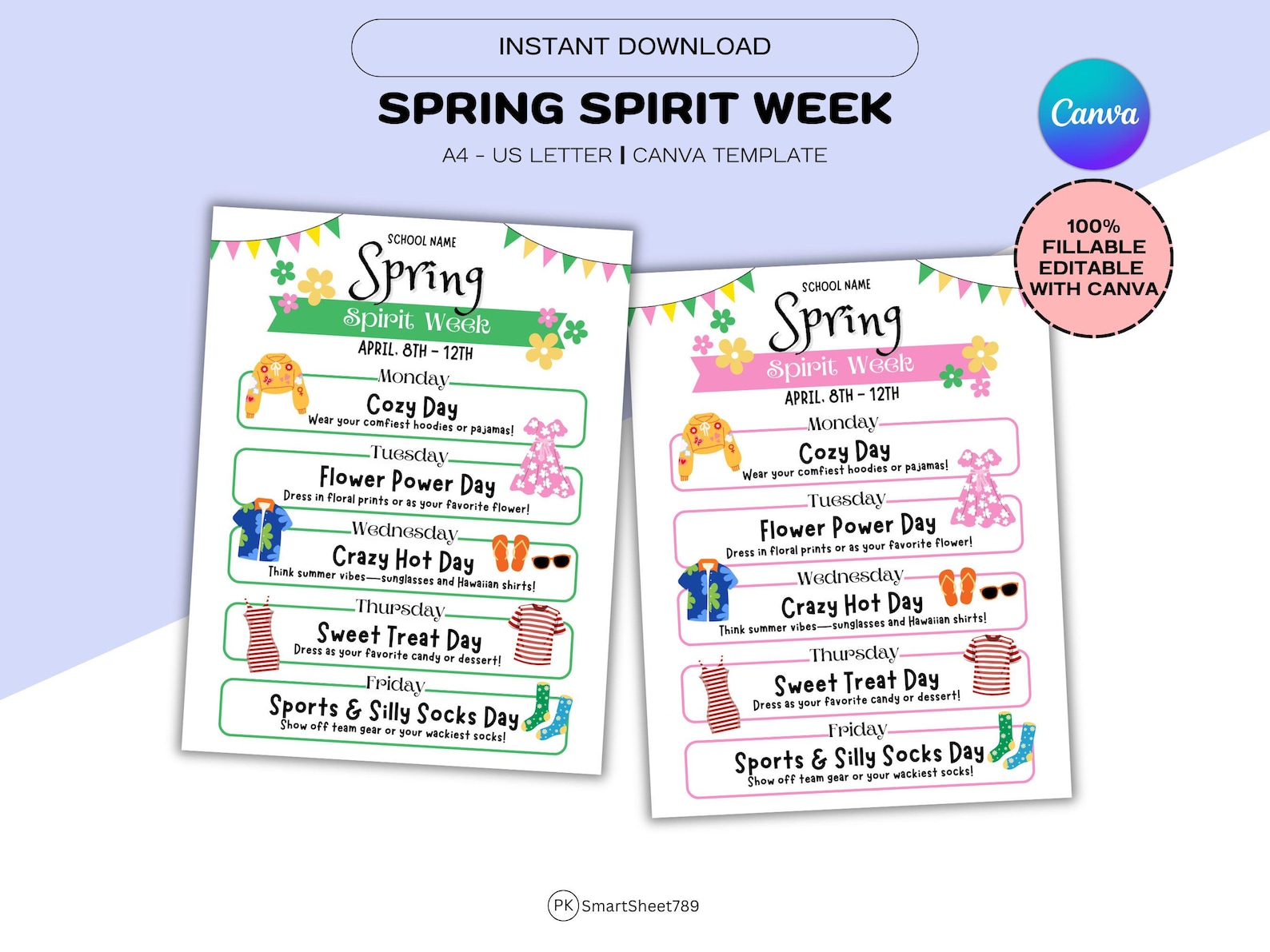 Editable Spring Spirit Week Flyer Canva Template, School Spirit ...