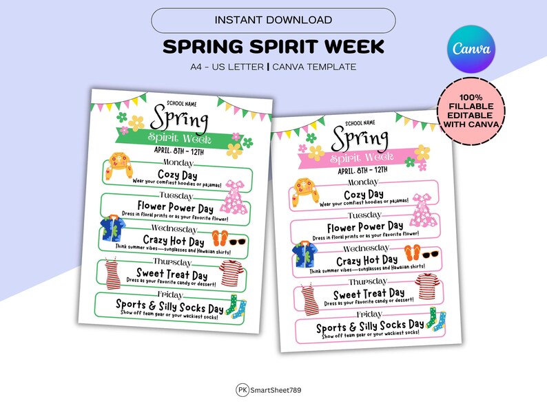 Editable Spring Spirit Week Flyer Canva Template, School Spirit ...