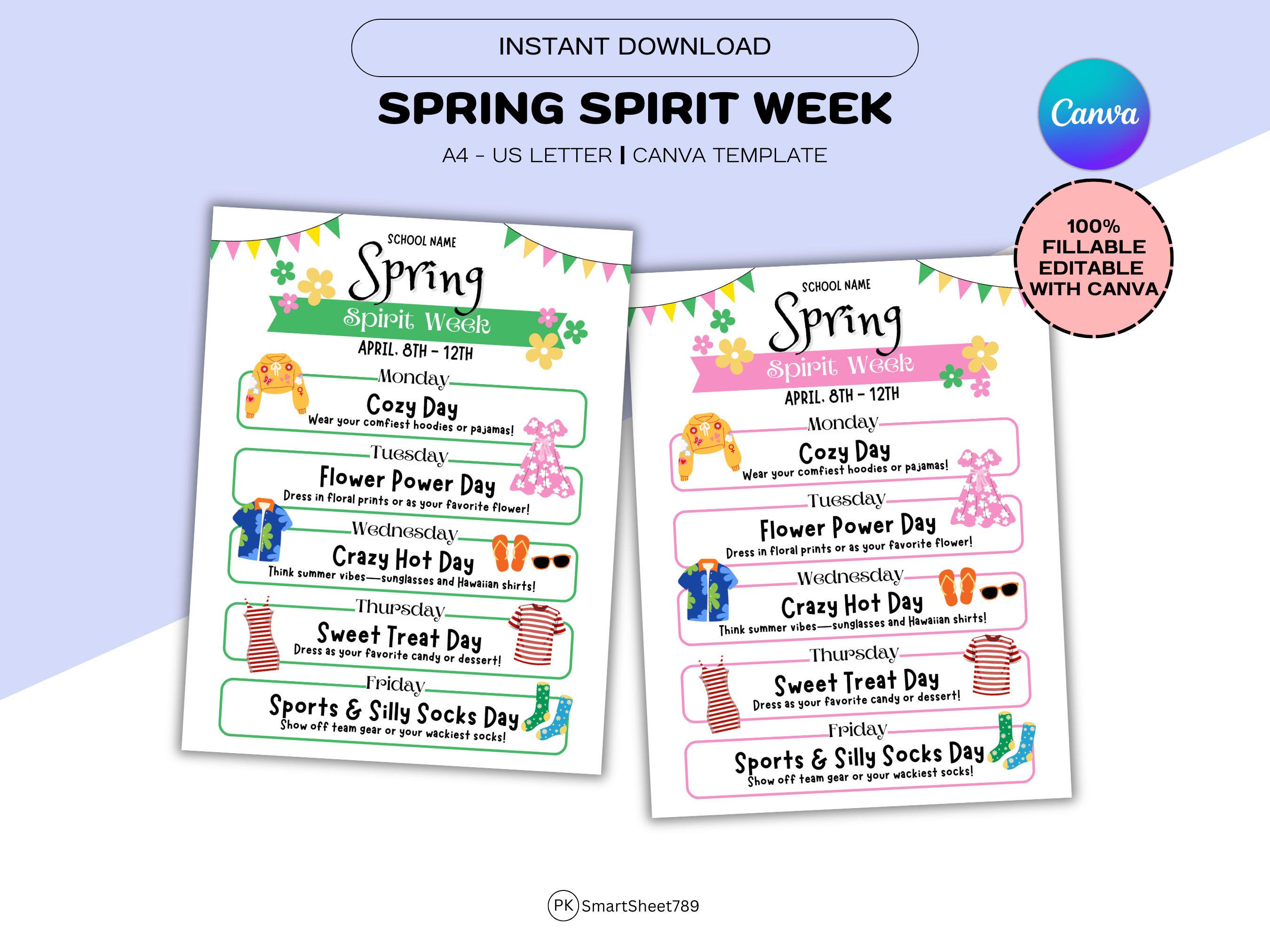 Editable Spring Spirit Week Flyer Canva Template, School Spirit ...