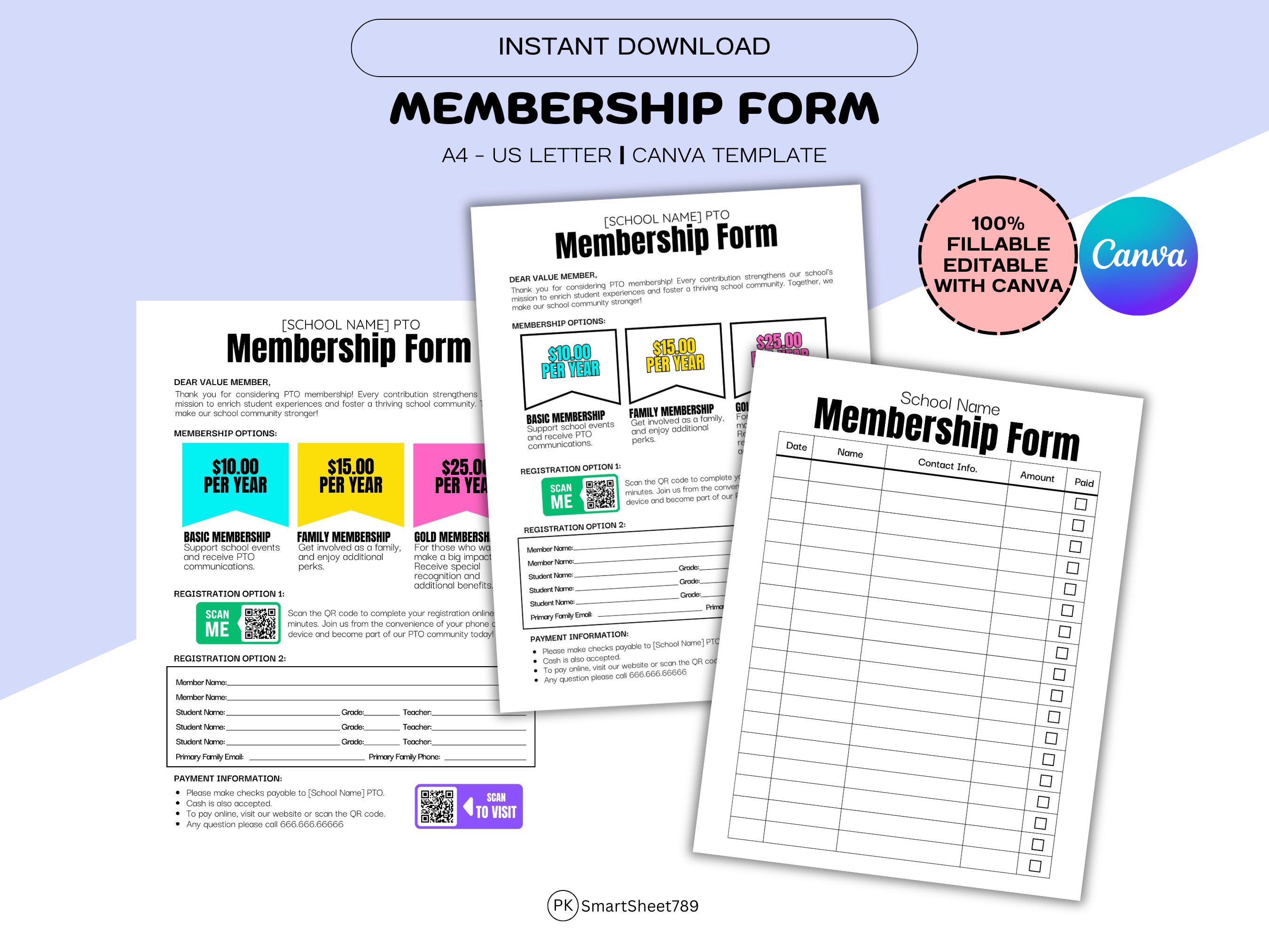 Editable PTO PTA Membership Form Flyer Template (CANVA) - Etsy
