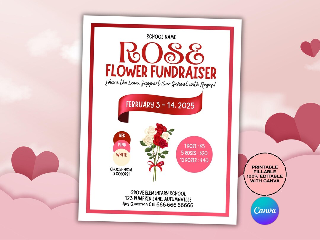 Editable Valentine's Day Rose Flower Fundraiser Flyer Community Flower ...