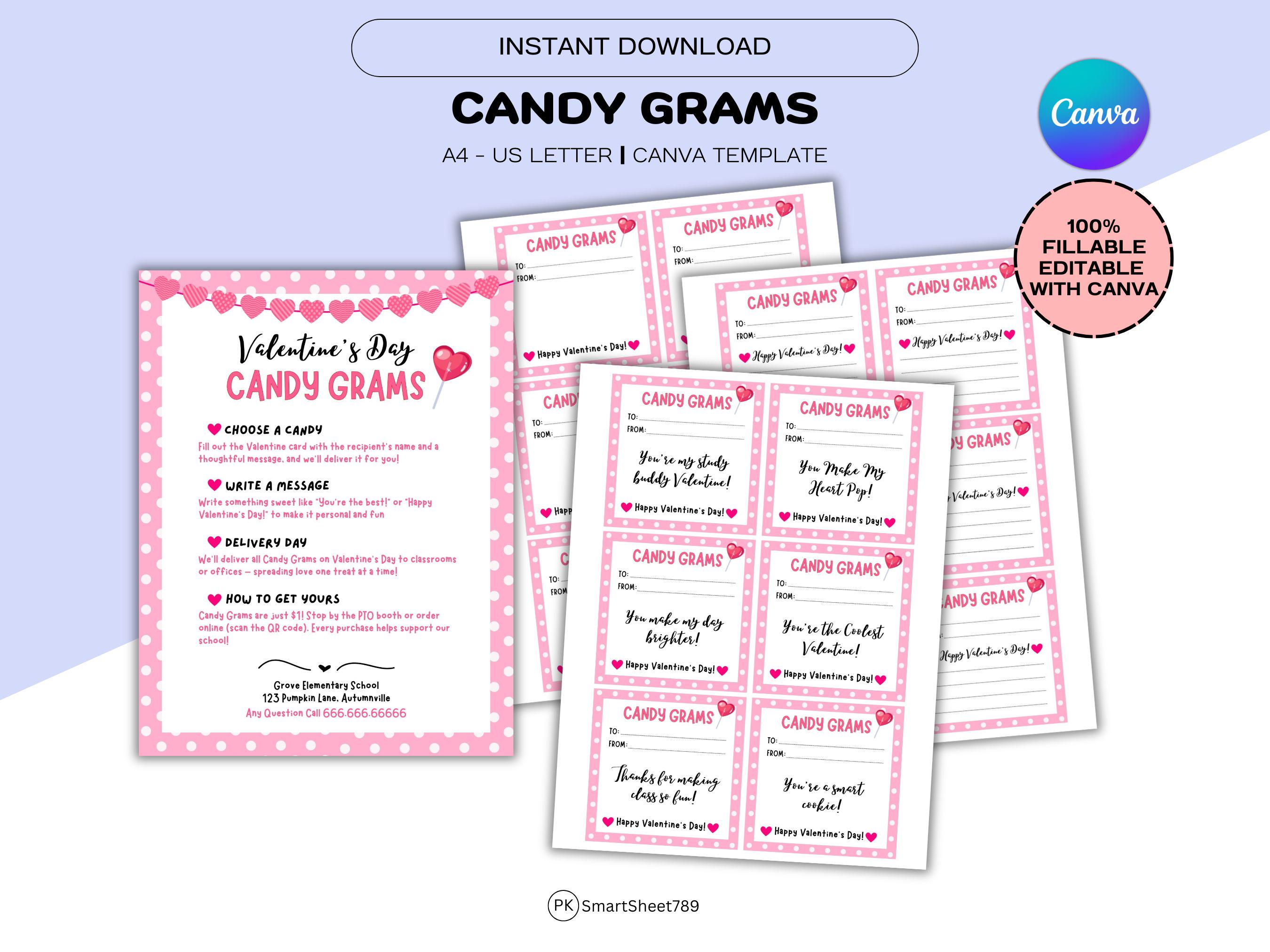 Valentine Candy Gram Valentine Gram Candy Grams Candy Gram Template ...