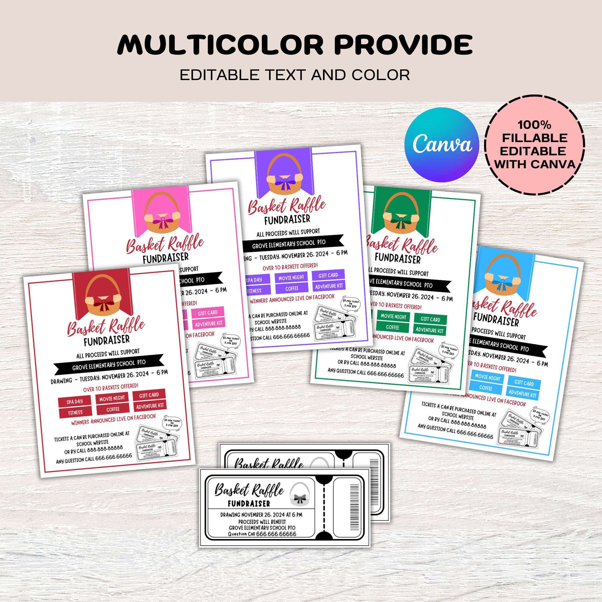 Basket Raffle Flyer Template: Editable School Fundraiser (digital ...