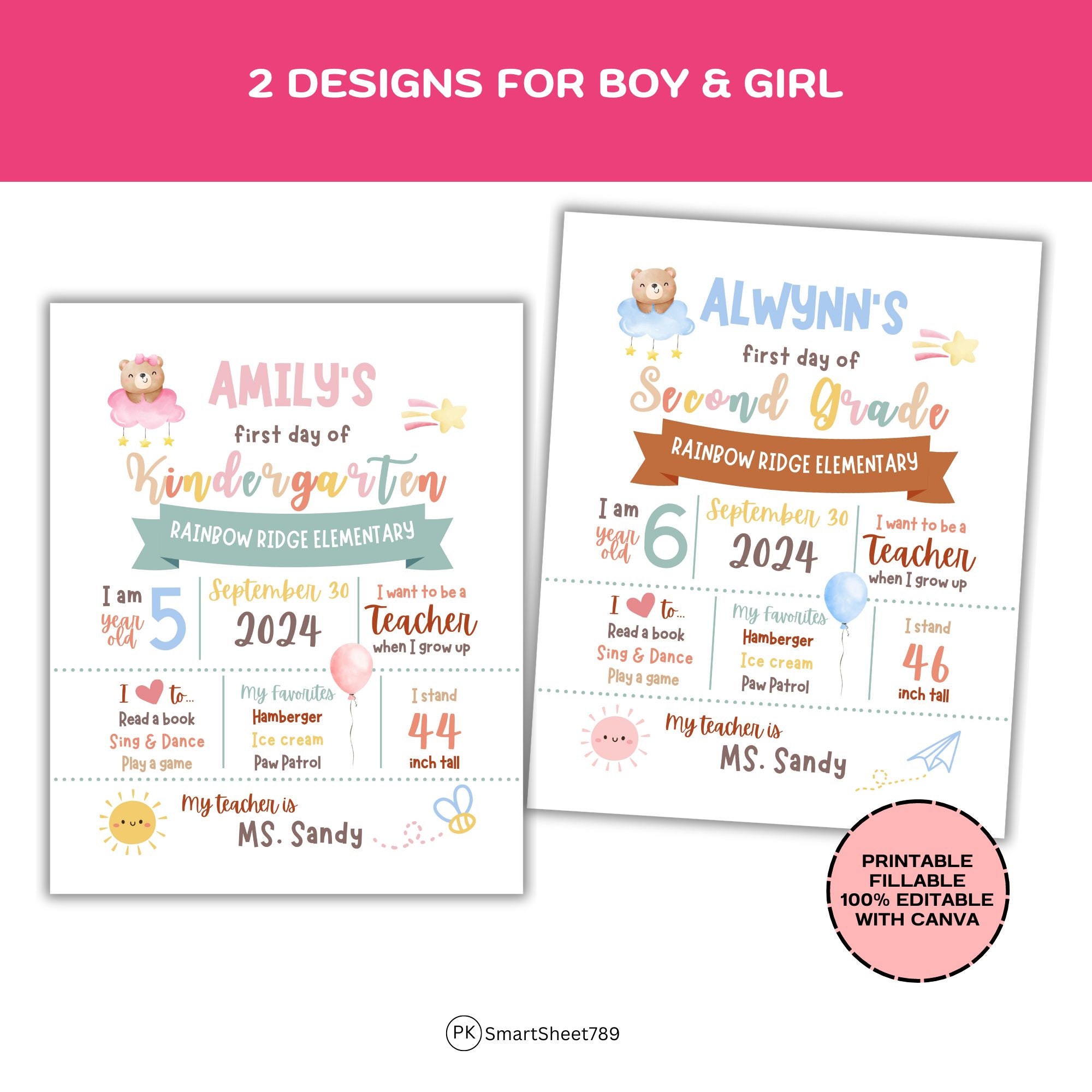 Editable Boho First Day of School Sign: Personalized Keepsake (CANVA ...