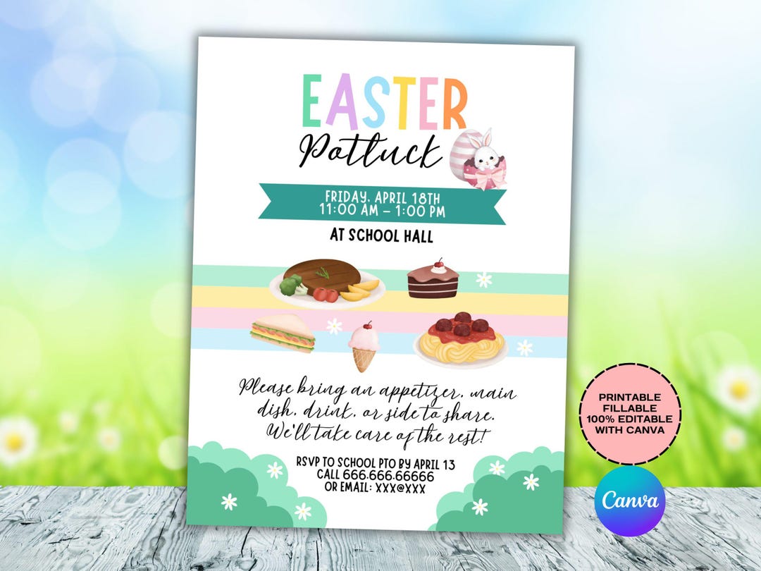 Editable Easter Potluck, Easter Potluck Invite, Spring Potluck Canva ...