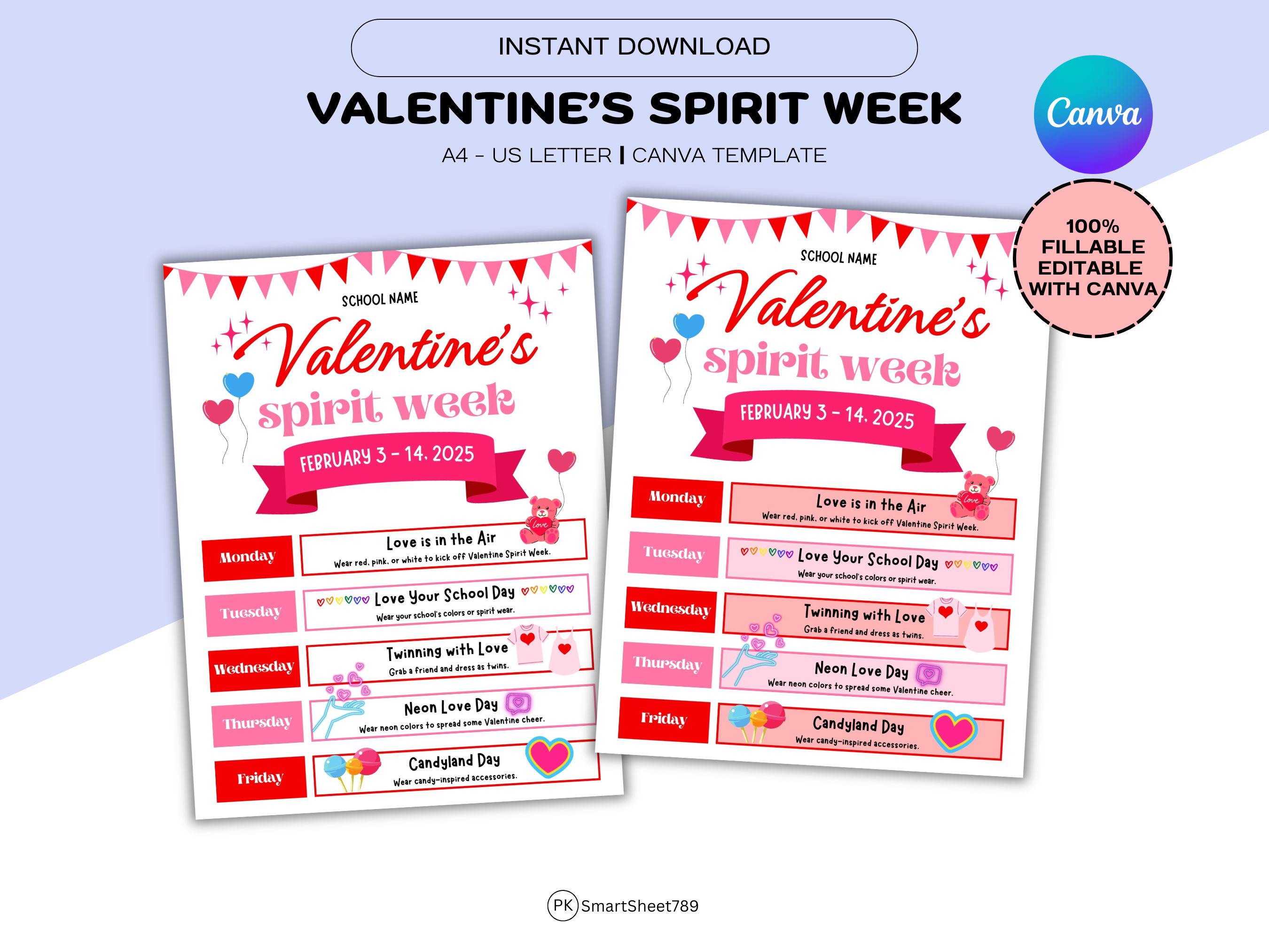 Valentines Spirit Week Flyer Editable School Spirit Week Template ...