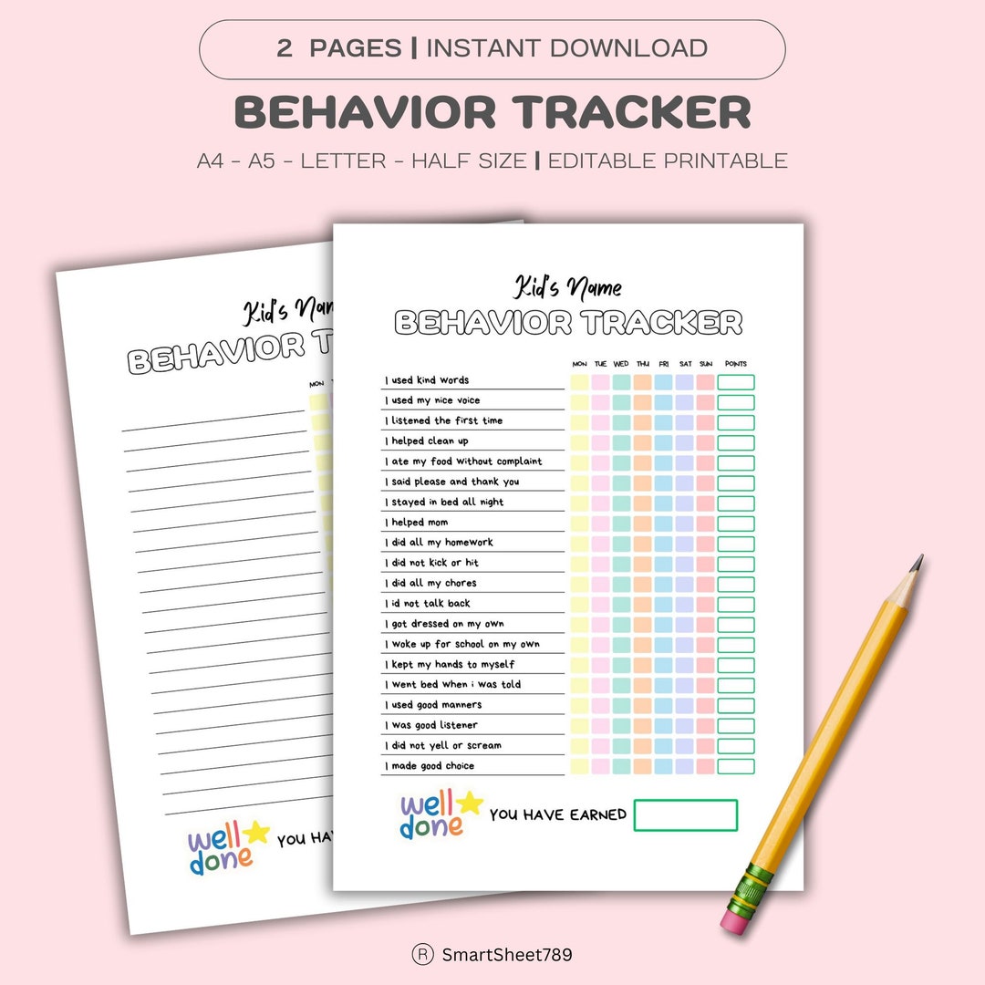 Behavior Tracker Chart for Kids, Kids Behavior Management, Children ...
