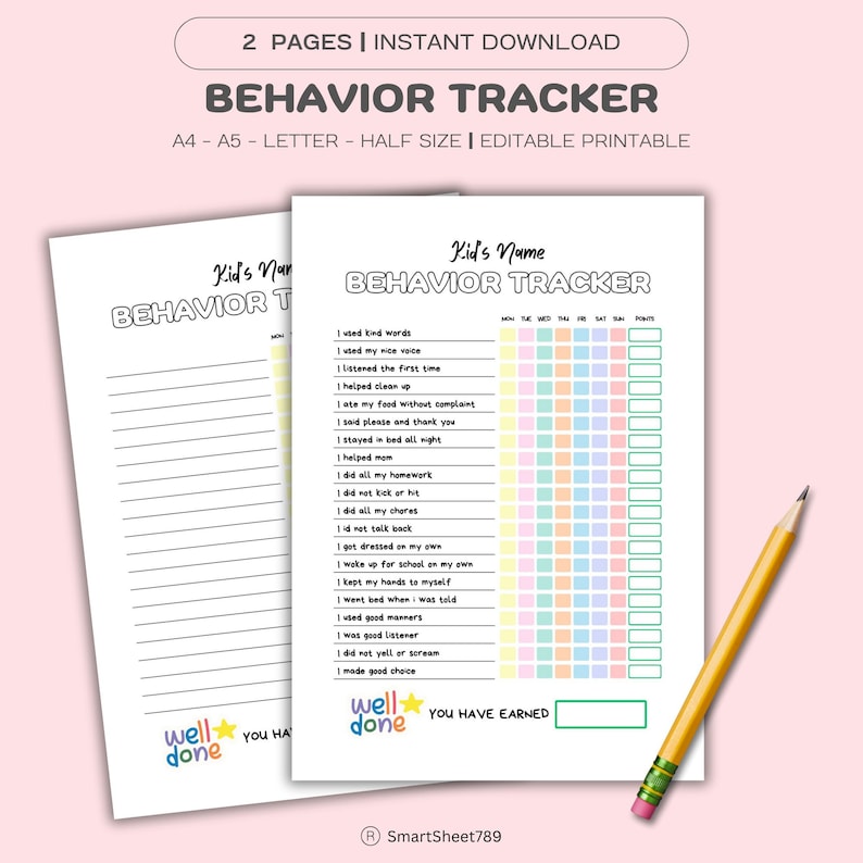 Behavior Tracker Chart for Kids, Kids Behavior Management, Children ...