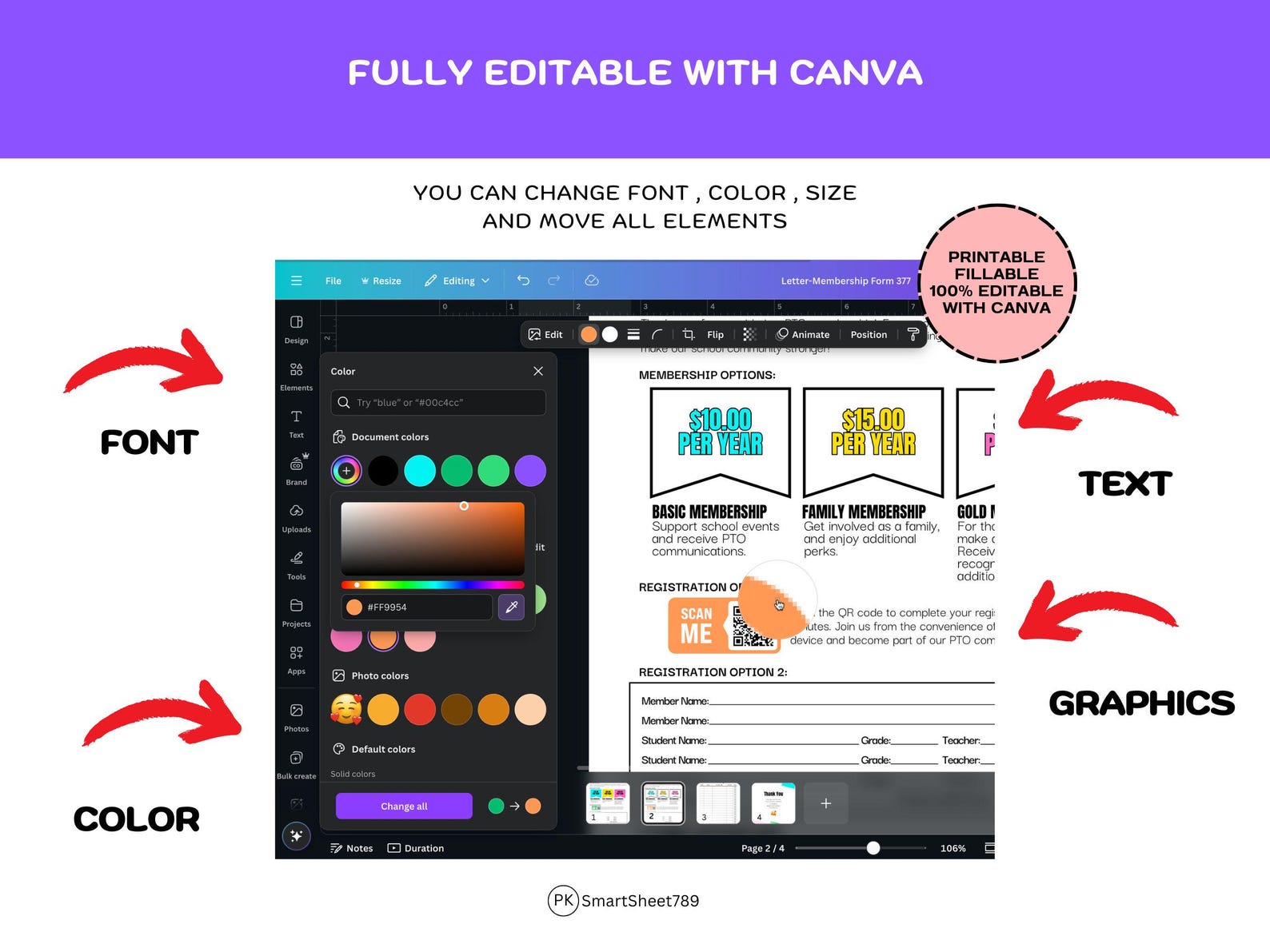 Editable PTO PTA Membership Form Flyer Template (CANVA) - Etsy