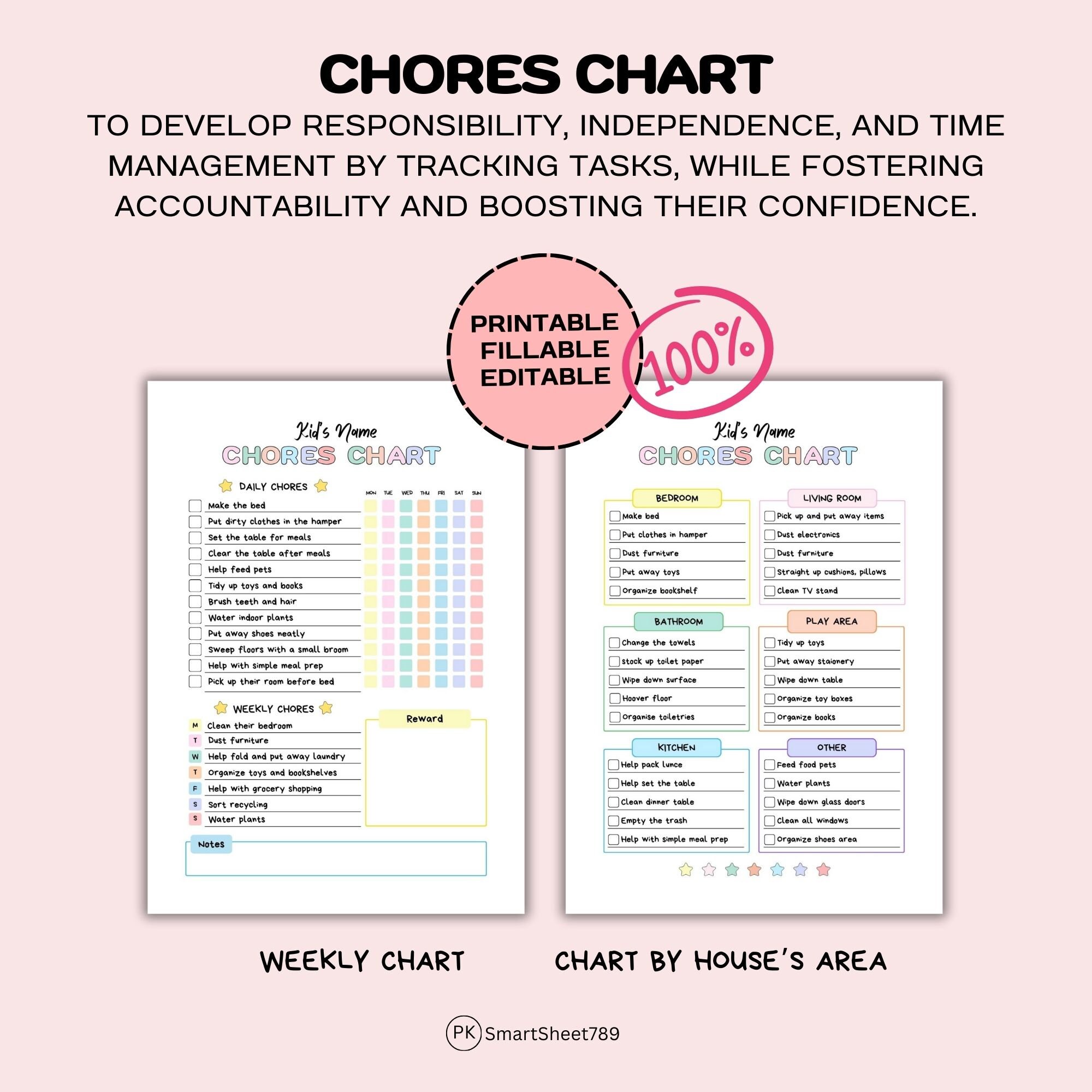 Editable Kids Chore Chart Bundle Daily Weekly Checklists, Rewards ...