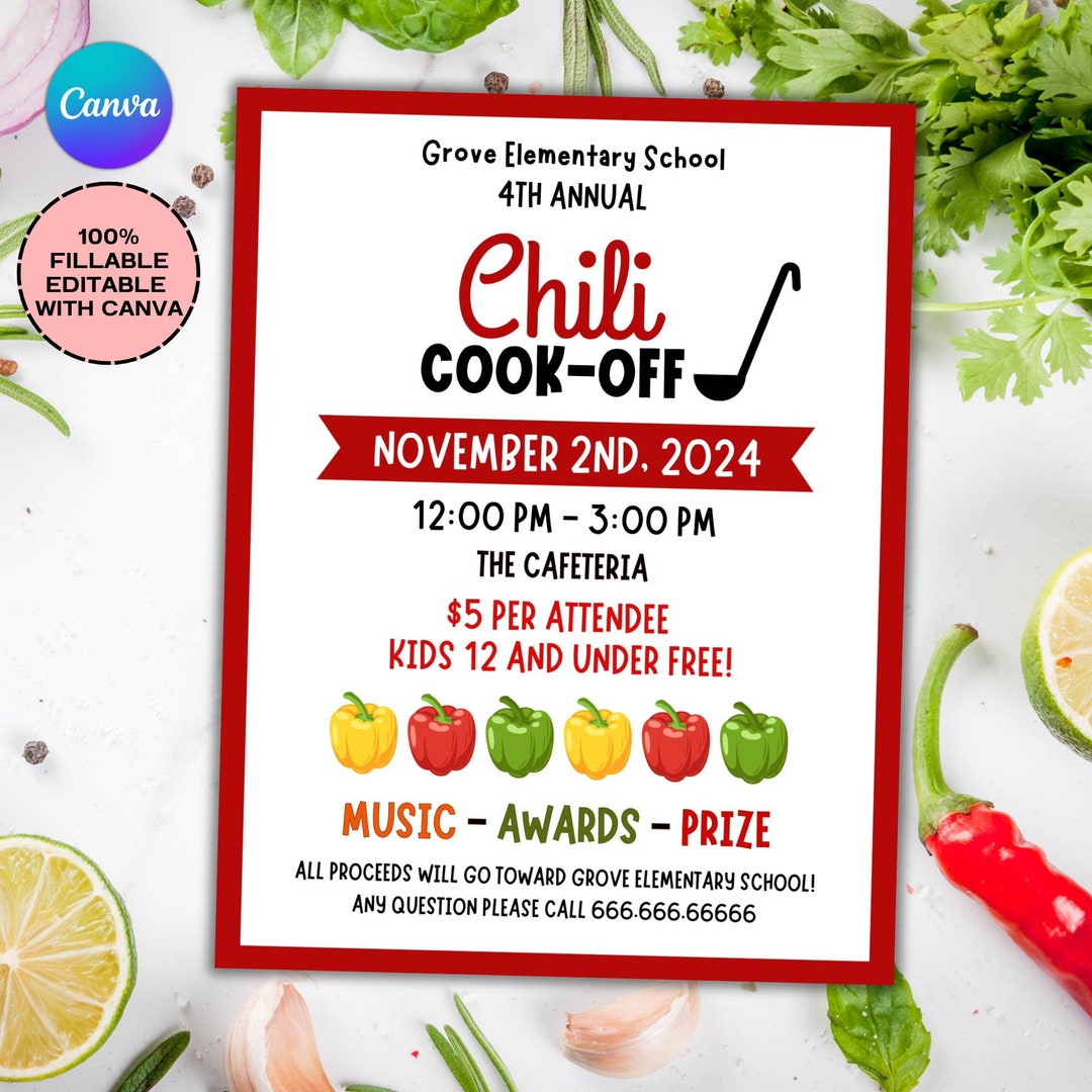 Editable Fall Chili Cook-off Flyer: Canva Template (digital Download ...