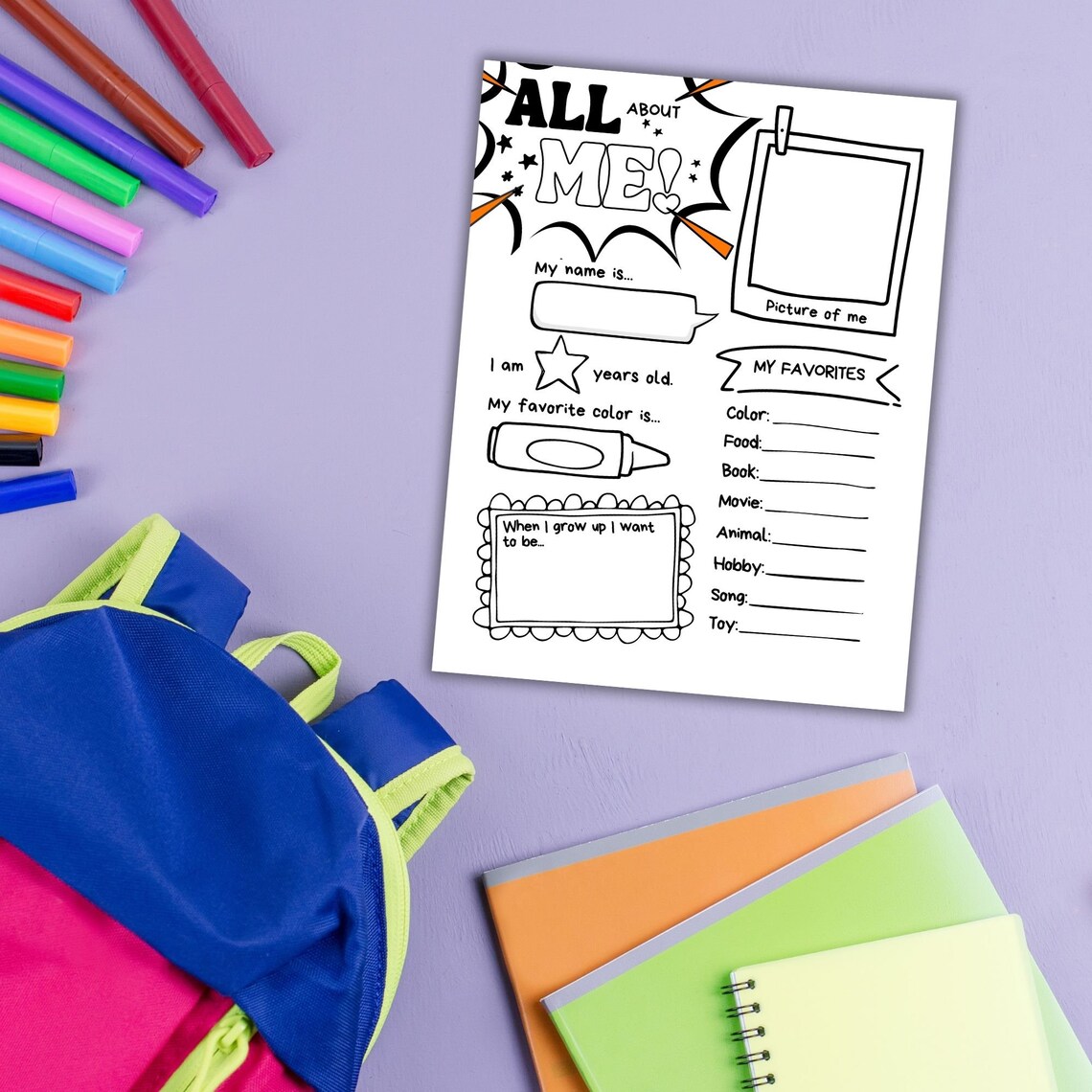 All About Me Poster: First Day of School Printable (editable PDF & JPG ...