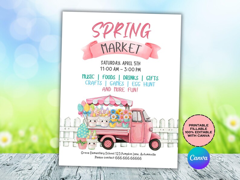 Spring Market Flyer, Editable Spring Market, Spring Fundraiser Template ...