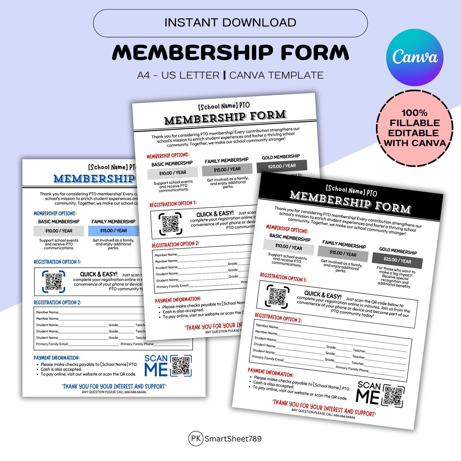 PTO PTA Membership Form Flyer Printable Club Membership Form Editable ...