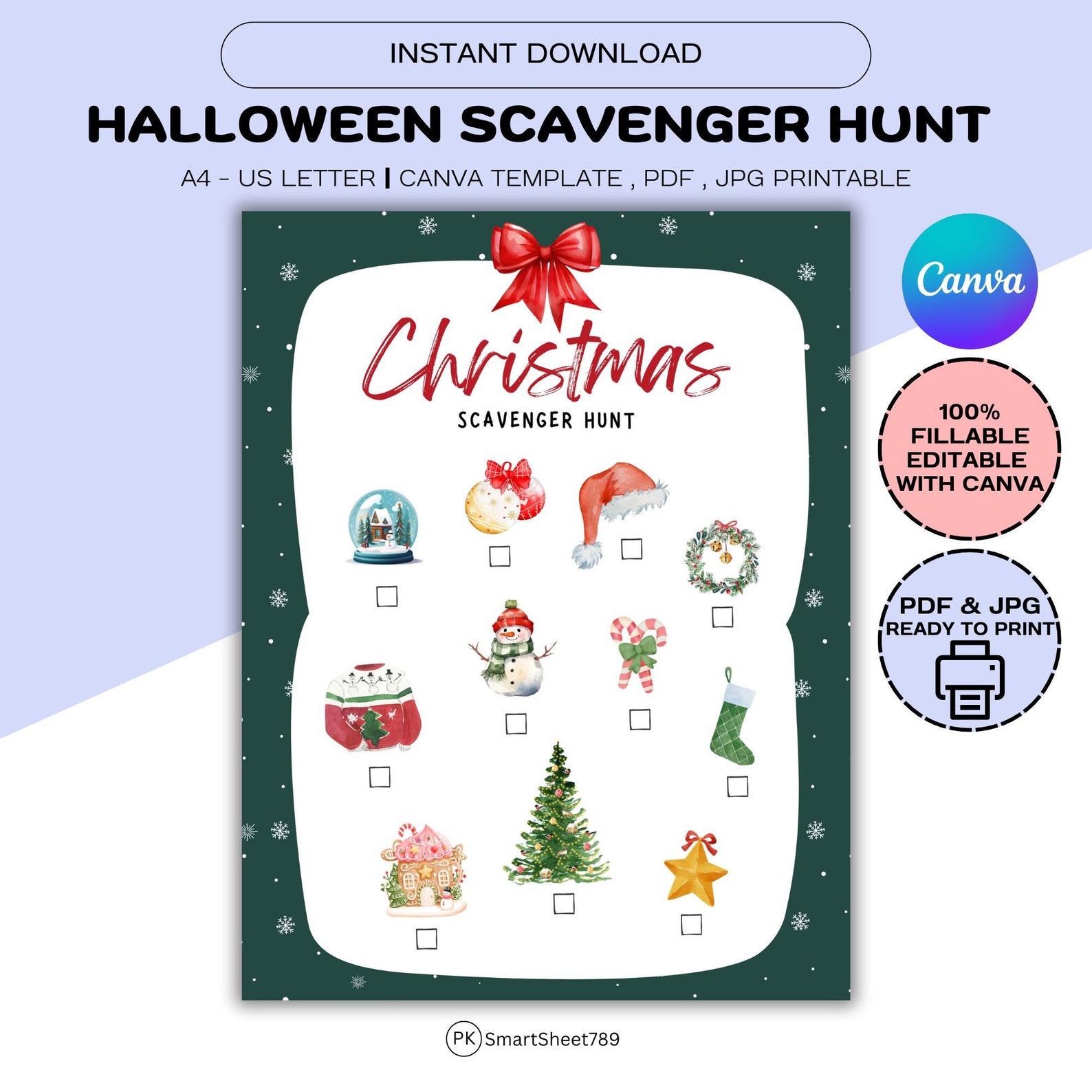 Christmas Scavenger Hunt Printable, Holiday Family Activity, Indoor and ...