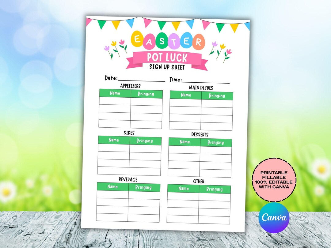 Editable Easter Signup Form, Printable Easter Potluck Sign-up Canva ...