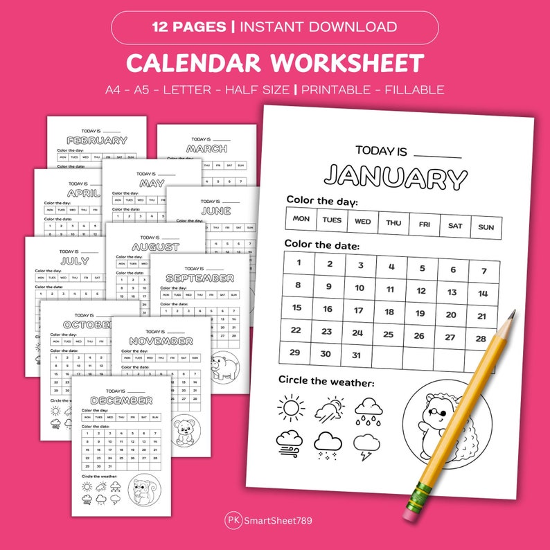 Animal Calendar Worksheet, Preschool Planner (digital Download) - Etsy