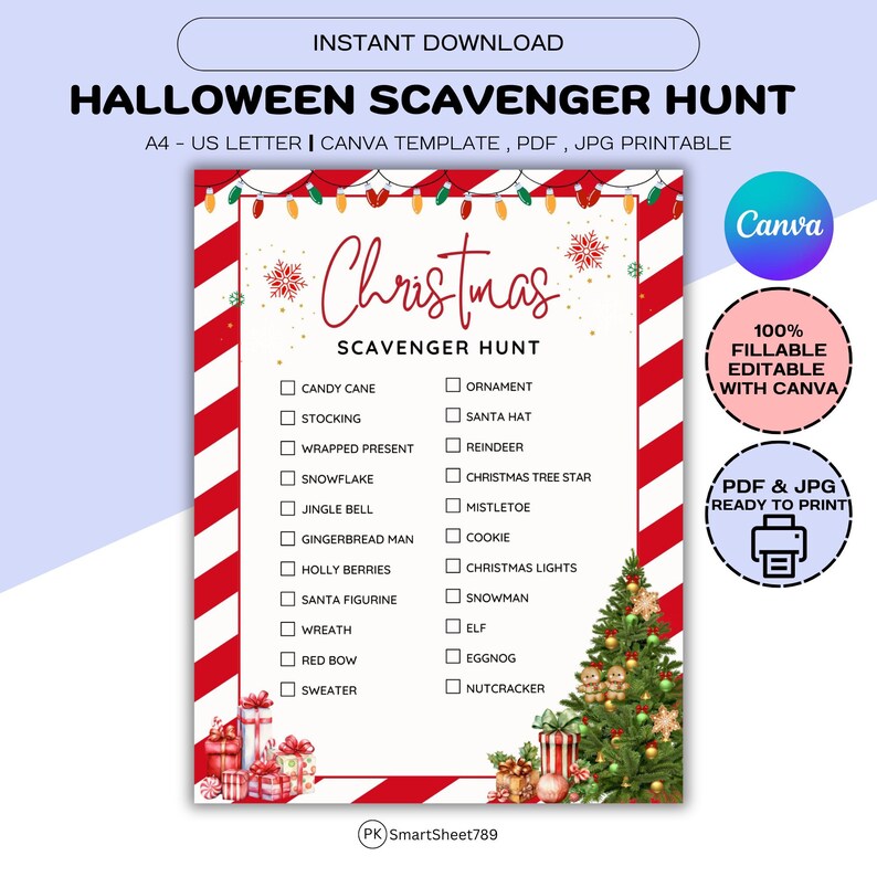 Christmas Scavenger Hunt Printable, Holiday Family Activity, Indoor and ...