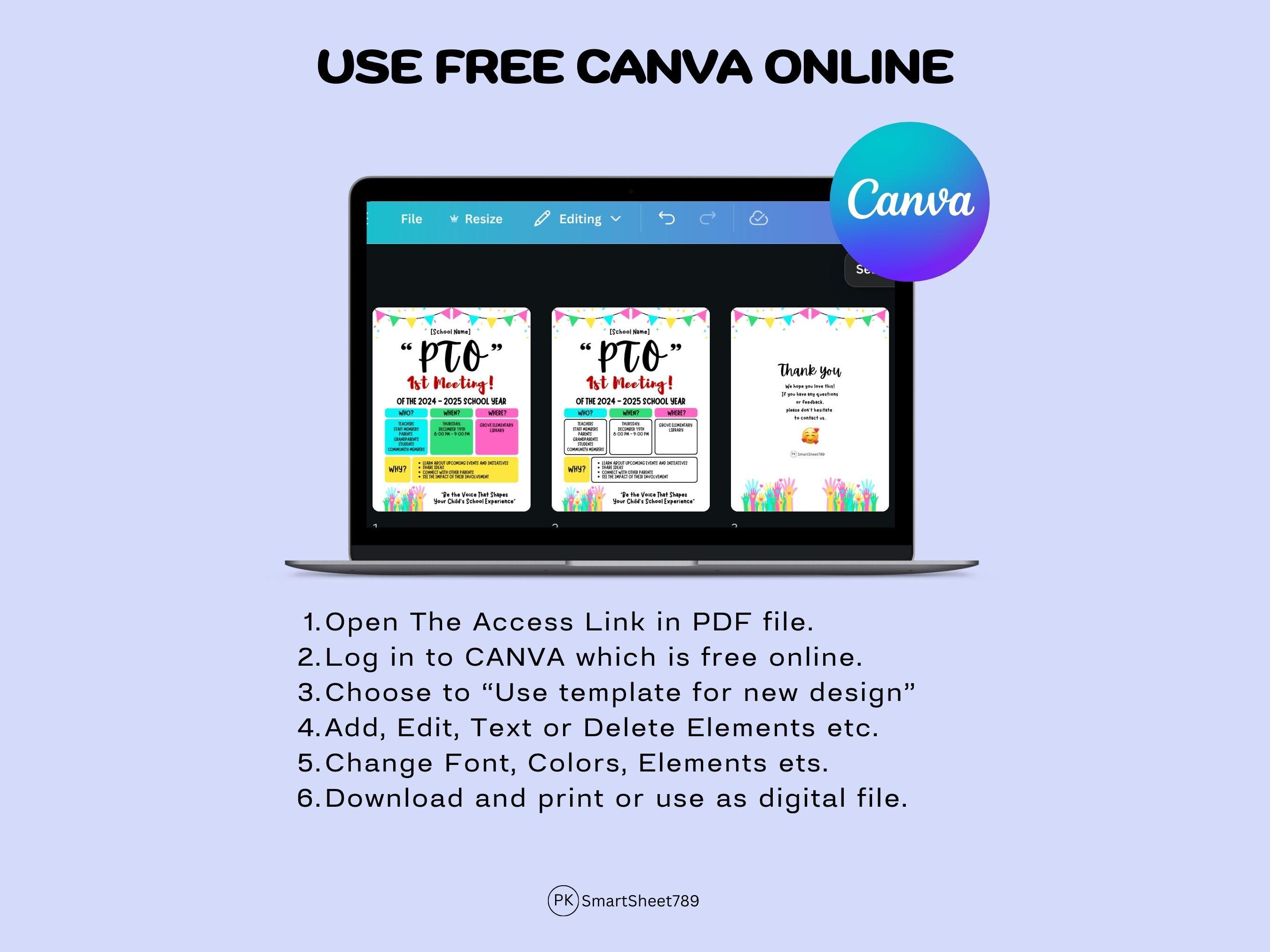 PTO Meeting Sign PTA School Meeting Flyer Printable Editable Meeting ...