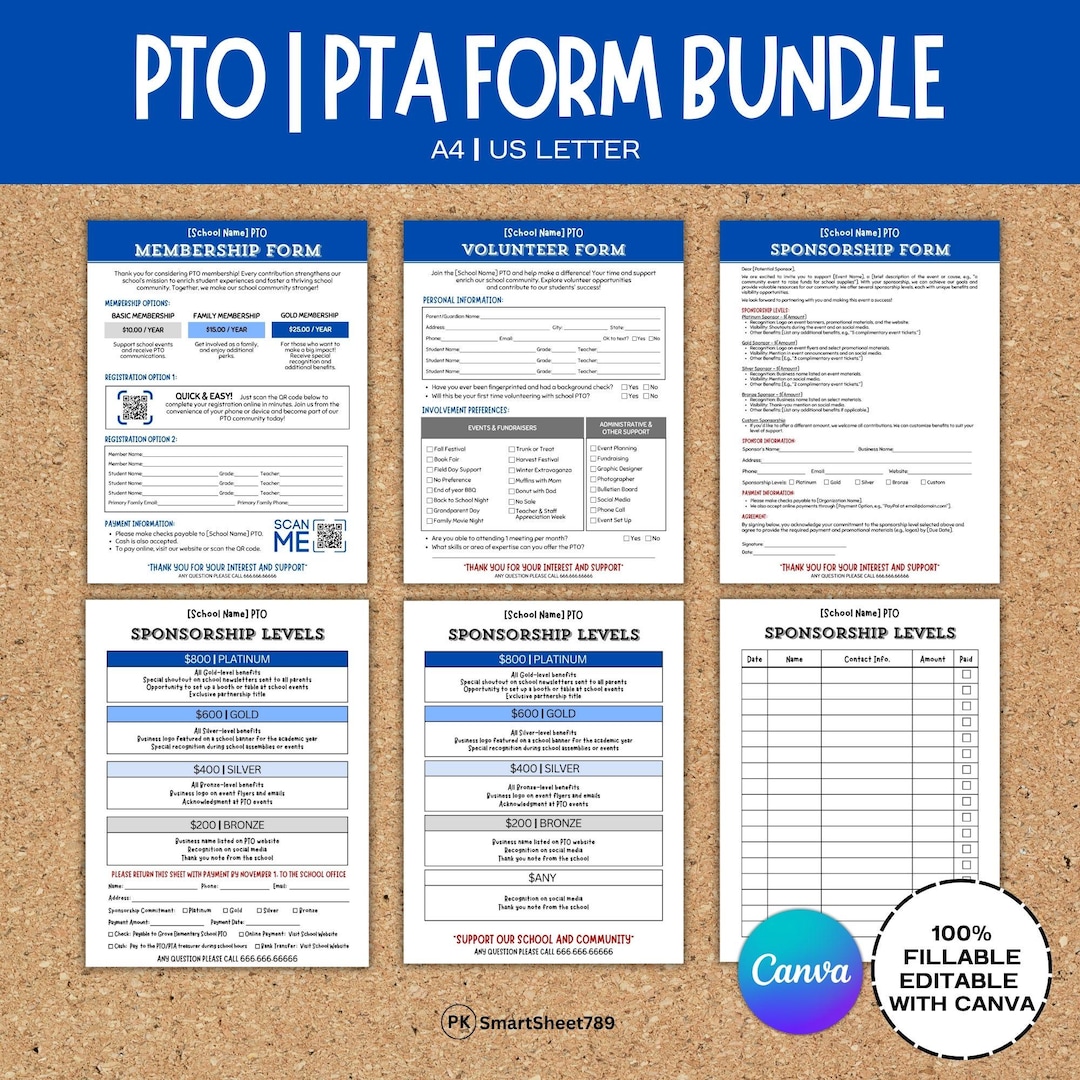 PTO PTA Membership Form Flyer Printable Volunteer Form Editable ...