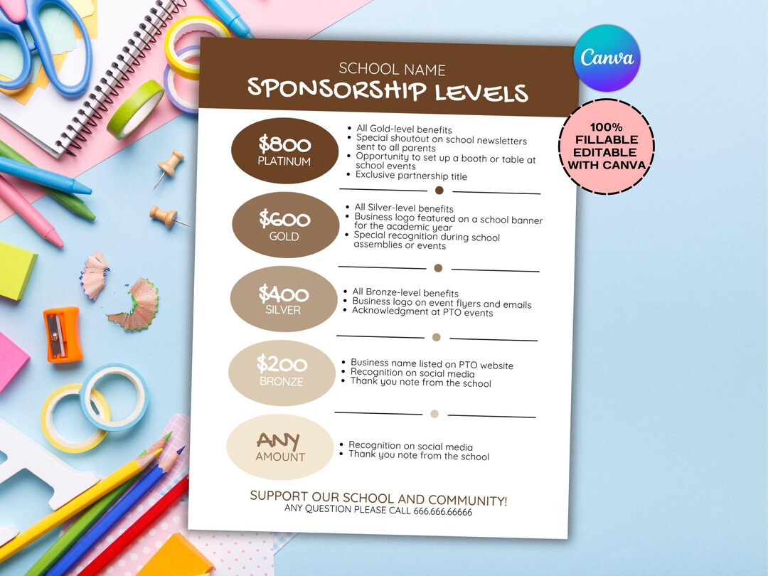Editable Club Sponsorship Flyer Template: School PTA/PTO (canva, A4/US ...