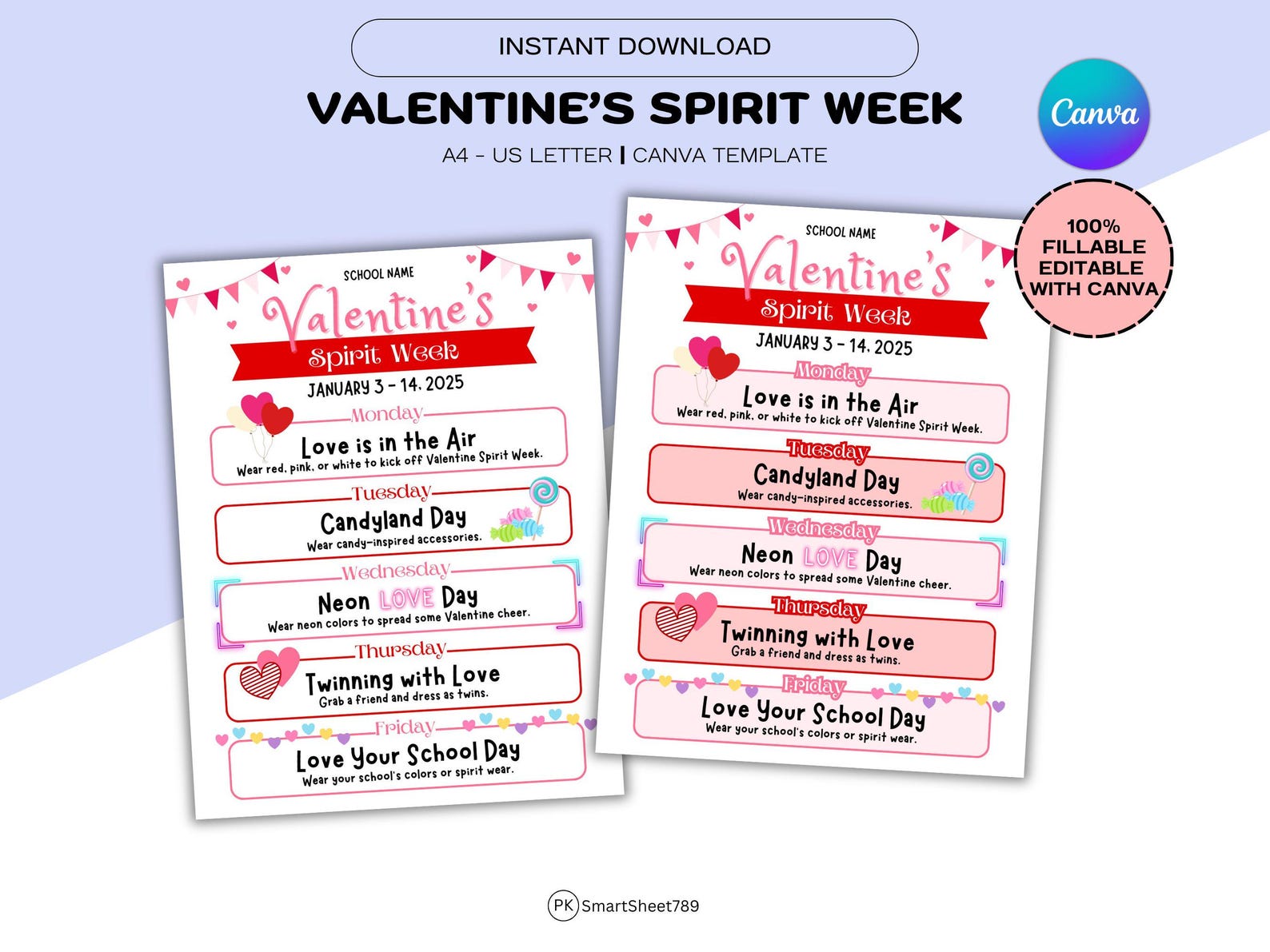 Valentines Spirit Week Flyer Editable School Spirit Week Template ...