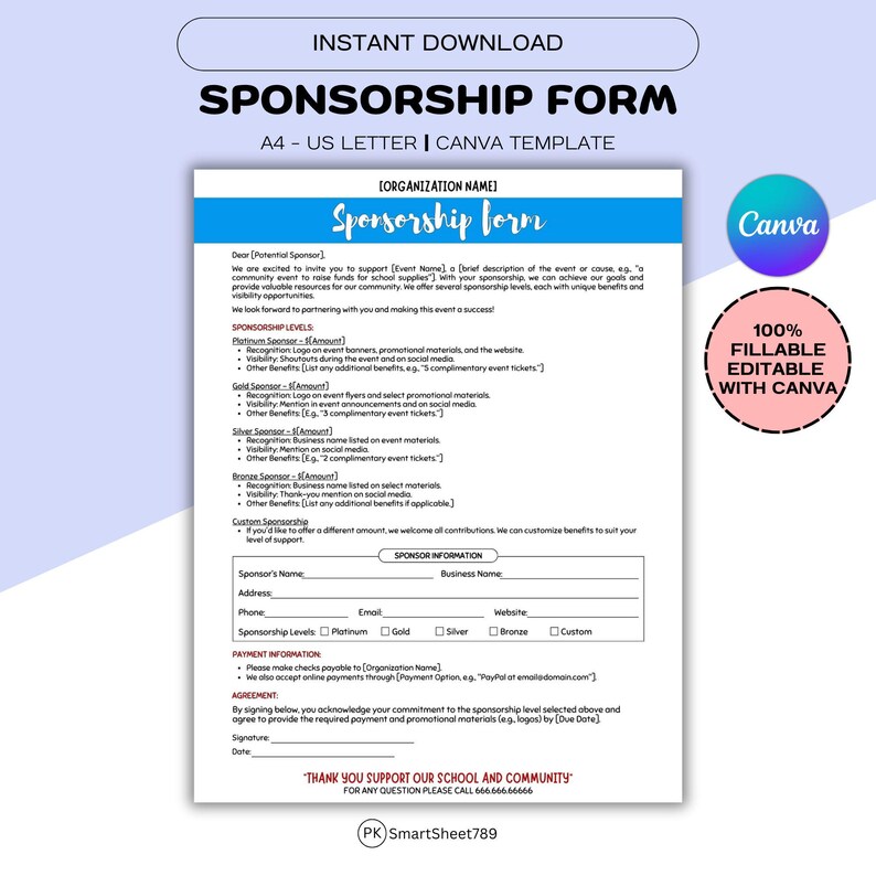 Editable Sponsorship Form Template, Sponsorship Form, Sponsorship ...