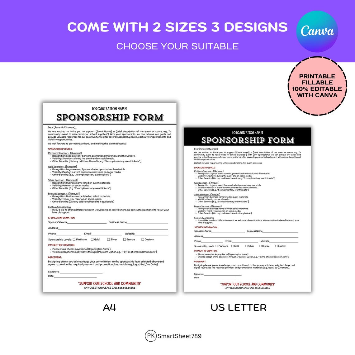 Editable Sponsorship Form Template: PTO/PTA Fundraising (digital ...