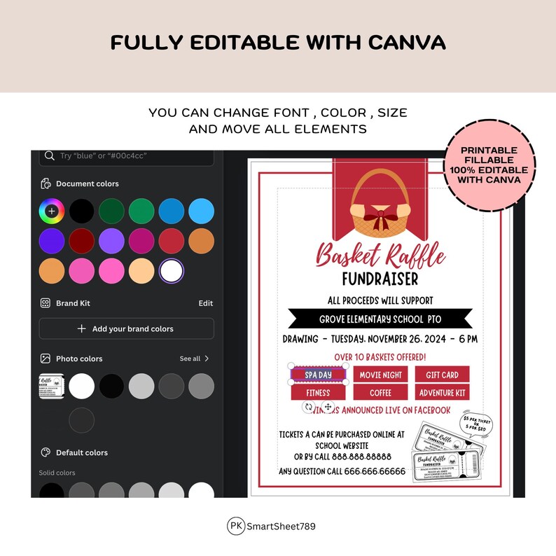 Basket Raffle Flyer Template: Editable School Fundraiser (digital ...