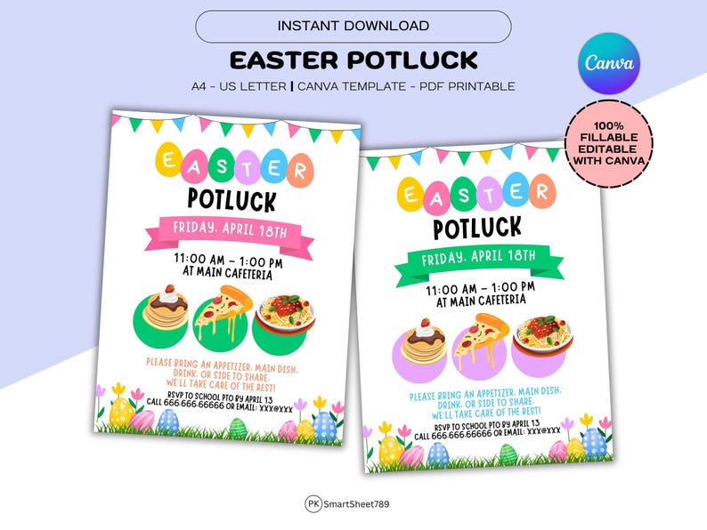 Editable Easter Potluck, Easter Potluck Invite, Spring Potluck Canva ...