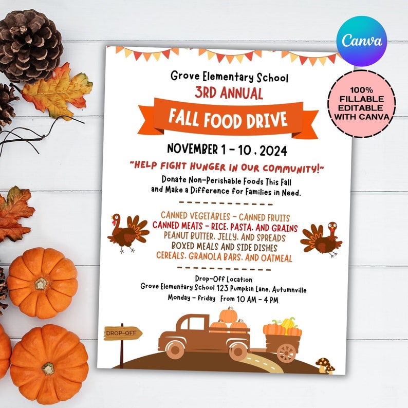 Fall Food Drive Editable Flyer, PTA PTO Flyer, School Church ...