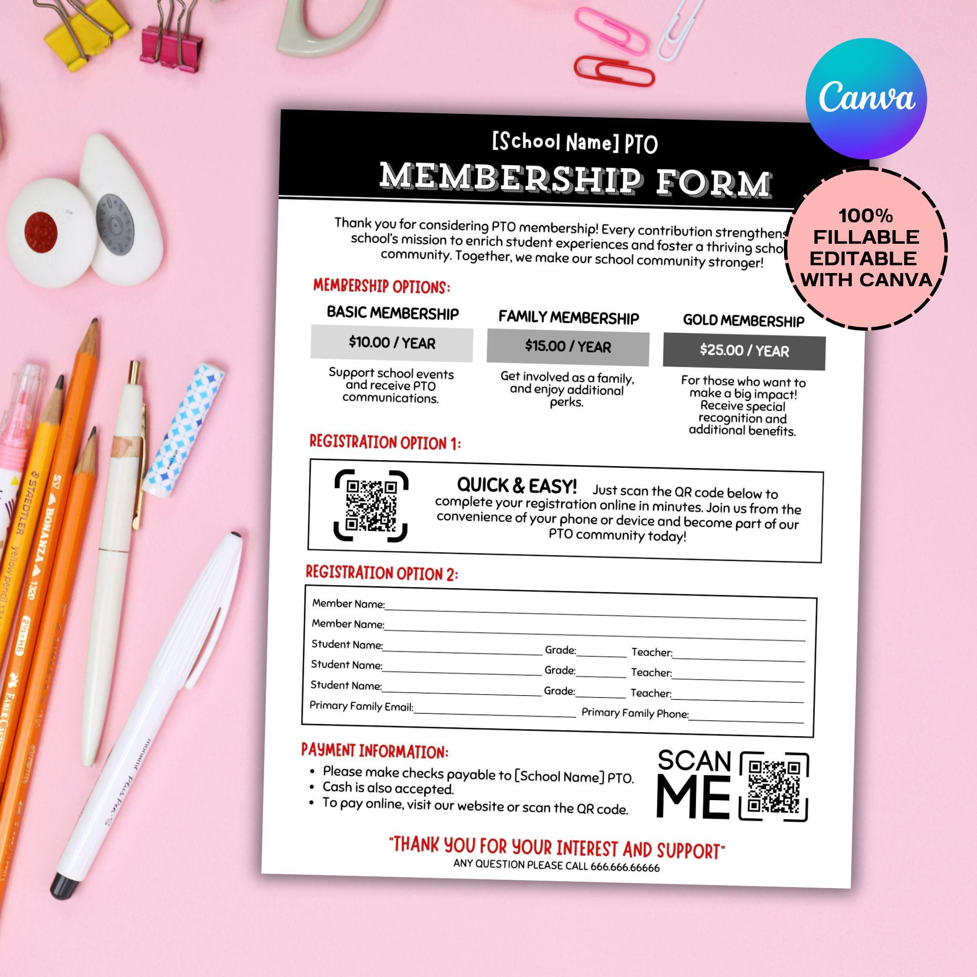 Editable PTO PTA Membership Form Flyer Template (digital Download) - Etsy