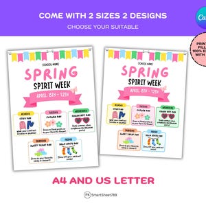 Editable Spring Spirit Week Flyer Canva Template, School Spirit ...