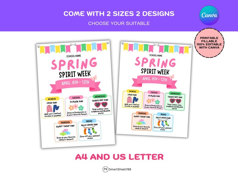 Editable Spring Spirit Week Flyer Canva Template, School Spirit ...