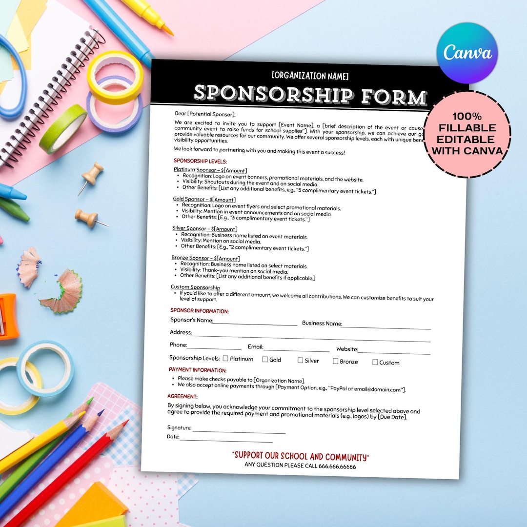 Editable Sponsorship Form Template: PTO/PTA Fundraising (digital ...