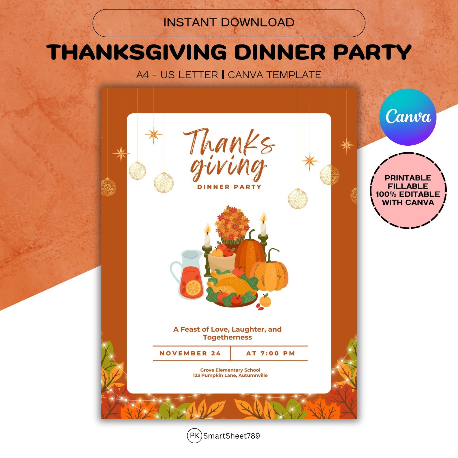 EDITABLE Thanksgiving Dinner Invitation Harvest Dinner Flyer Printable ...