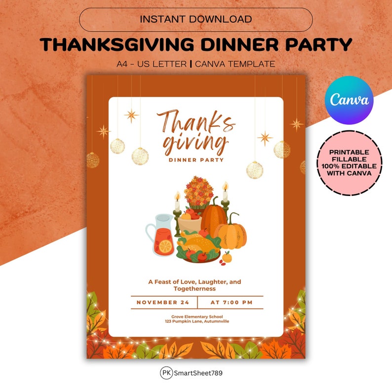EDITABLE Thanksgiving Dinner Invitation Harvest Dinner Flyer Printable ...