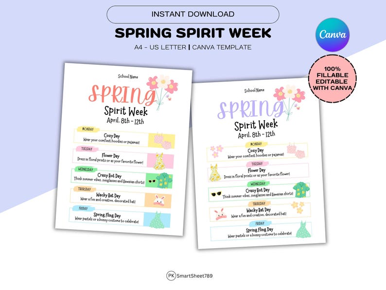 Editable Spring Spirit Week Flyer Canva Template, School Spirit ...
