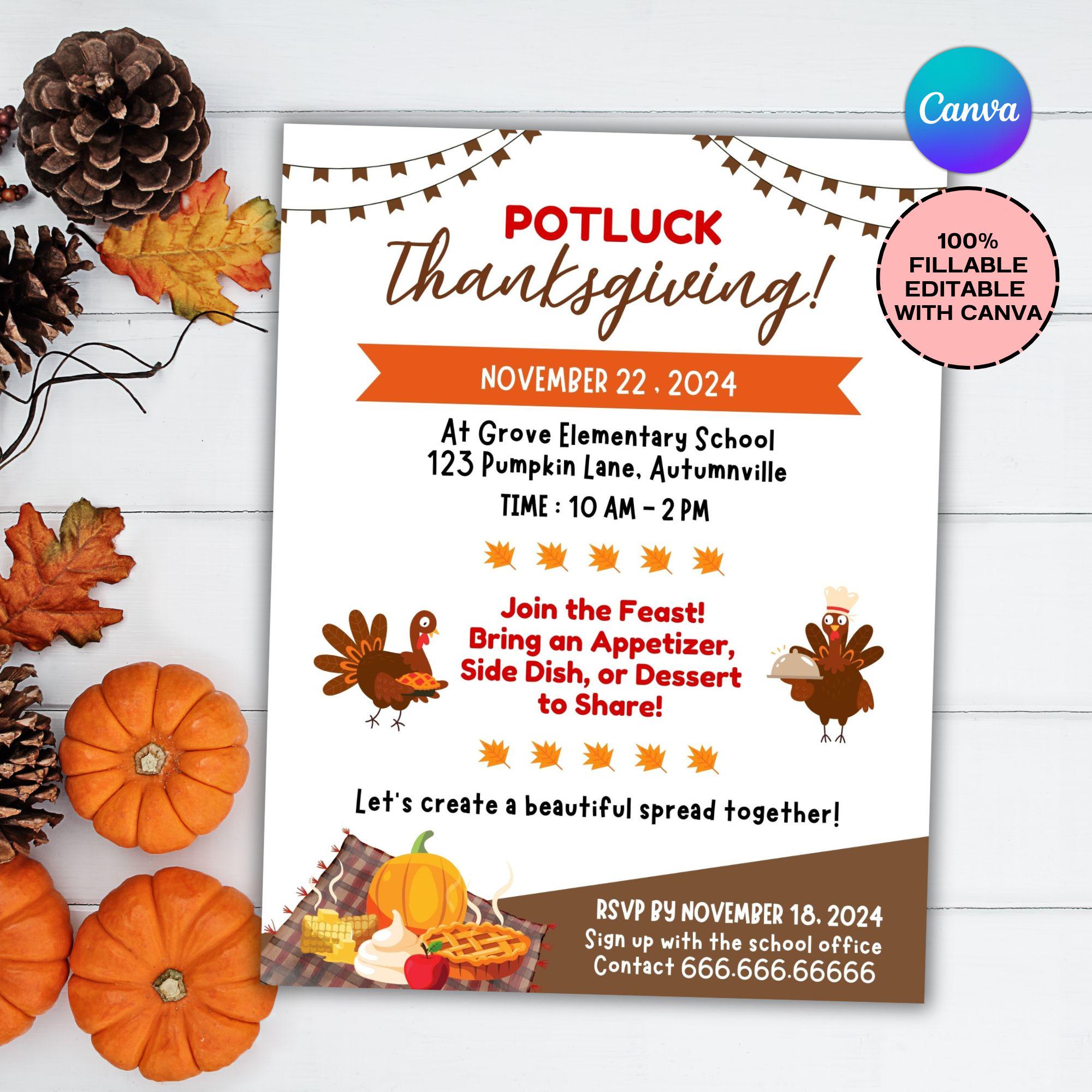 Editable Thanksgiving Potluck Flyer and Sign up Sheet Template Set ...