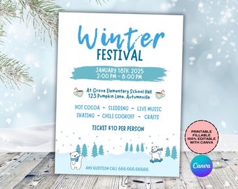 Winter Festival Flyer, Holiday Snowman Invitation, School Church Pto ...