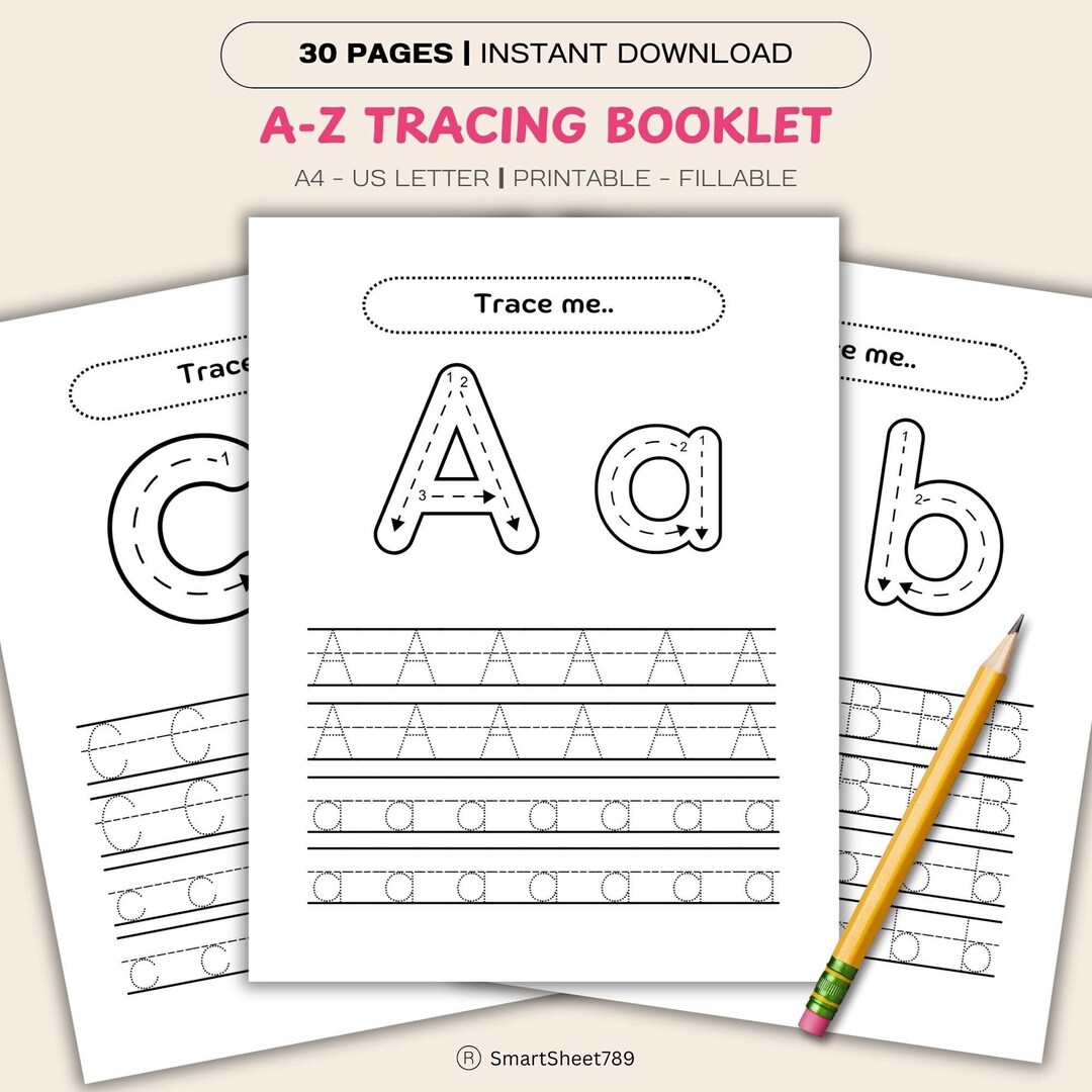 A-Z Tracing Worksheet for Preschool, Kids Practice, Alphabet Workbook ...