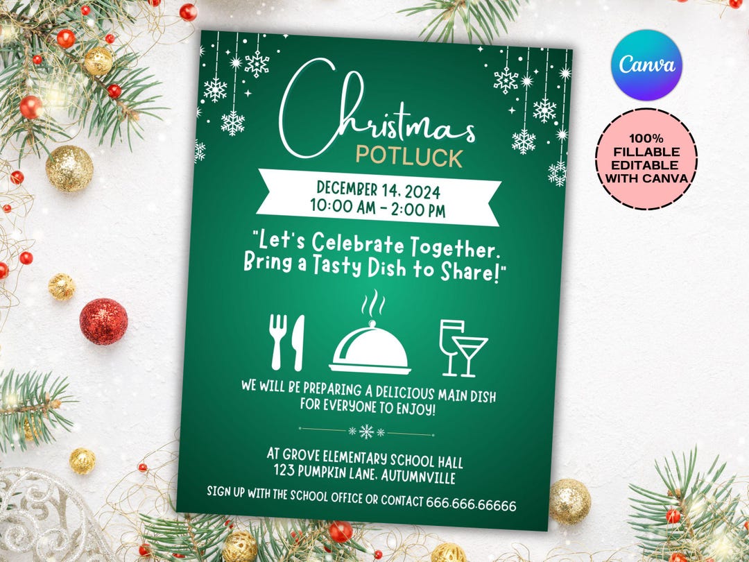 Editable Christmas Potluck Flyer and Sign up Sheet Template Set ...