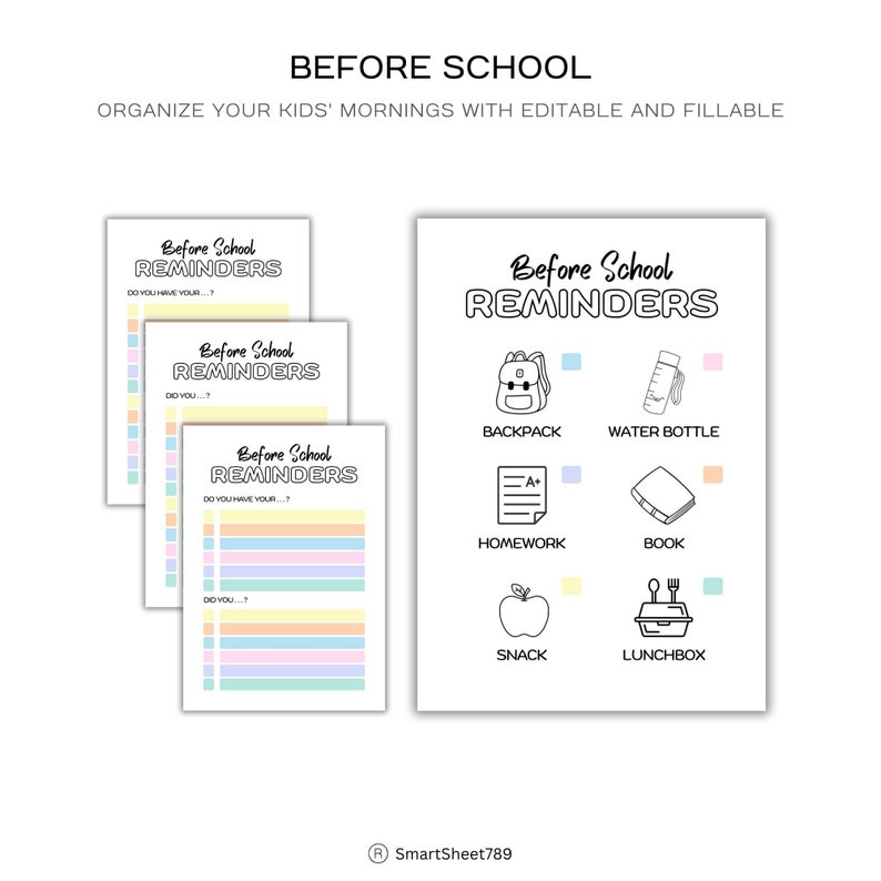 Before & After School Checklist: Editable Kids Planner (digital ...